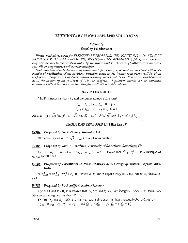 (PDF) ELEMENTARY PROBLEMS AND SOLUTIONS