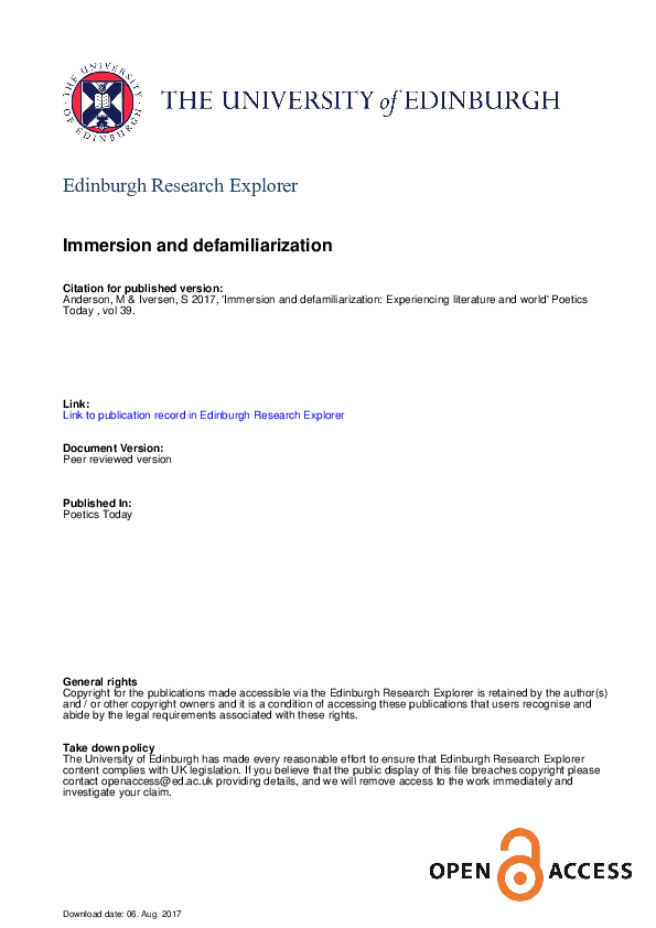 (PDF) Immersion and defamiliarization: experiencing literature and world