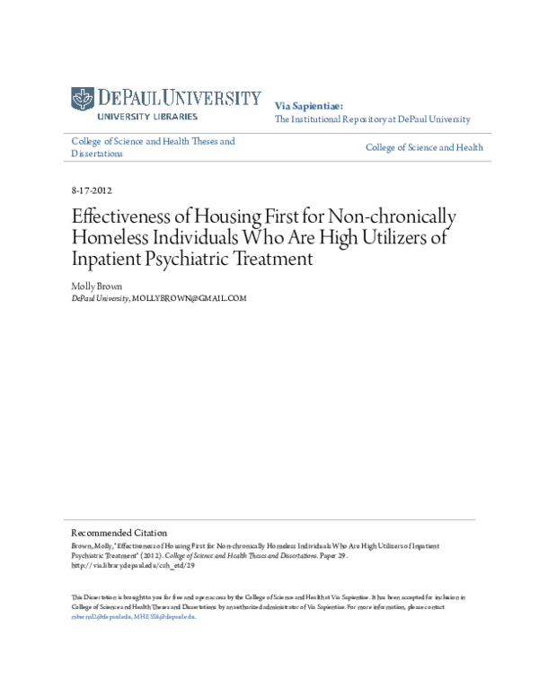 (PDF) Effectiveness of Housing First for Non-chronically Homeless ...