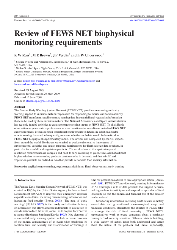(PDF) Review of FEWS NET biophysical monitoring requirements