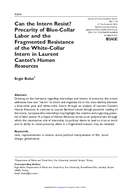 (PDF) Can the Intern Resist? Precarity of Blue-Collar Labor and the ...