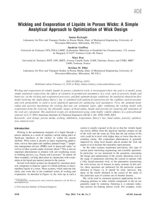 (PDF) Wicking and evaporation of liquids in porous wicks: A simple ...