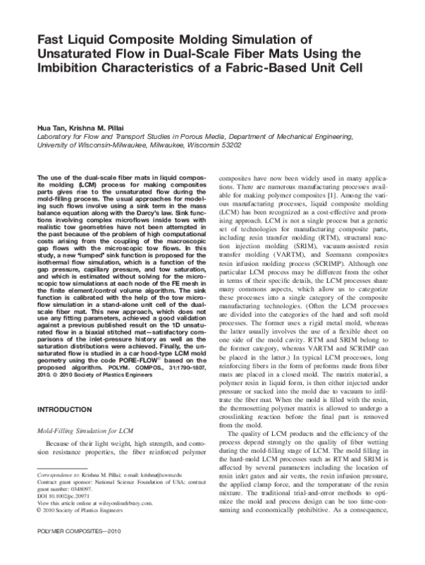 (PDF) Fast liquid composite molding simulation of unsaturated flow in ...