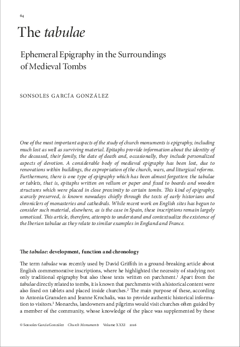 (PDF) The tabulae: Ephemeral Epigraphy in the Surroundings of Medieval ...