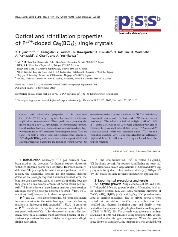 (PDF) Optical and scintillation properties of Pr3+-doped Ca-3(BO3)(2) single crystals
