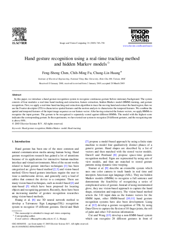 Pdf Hand Gesture Recognition Using A Real Time Tracking Method And Hidden Markov Models Q