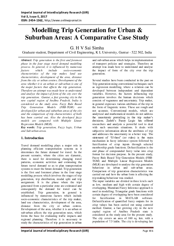 (PDF) Modelling Trip Generation for Urban & Suburban Areas: A Comparative Case Study