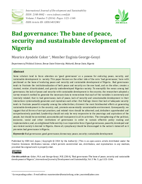 (PDF) Bad governance: The bane of peace, security and sustainable ...