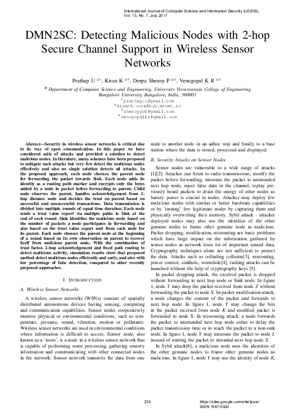 (PDF) DMN2SC: Detecting Malicious Nodes with 2-hop Secure Channel Support in Wireless Sensor ...