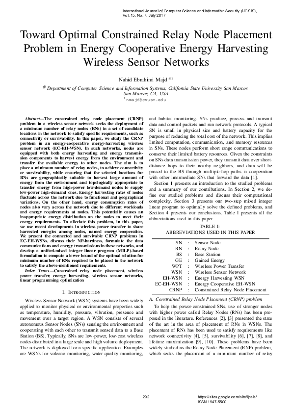 Pdf Toward Optimal Constrained Relay Node Placement Problem In Energy Cooperative Energy
