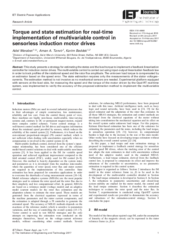 (PDF) Torque and state estimation for real-time implementation of multivariable control in ...