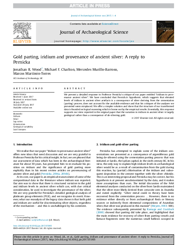 (PDF) Gold parting, iridium and provenance of ancient silver: A reply ...