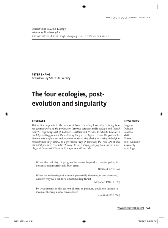 (PDF) The Four Ecologies, Post-Evolution, and Singularity