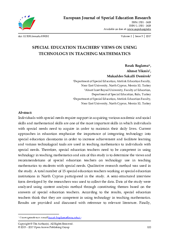(PDF) European Journal of Special Education Research SPECIAL EDUCATION ...