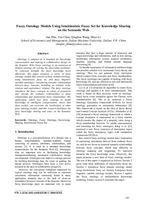 (PDF) Fuzzy ontology models using intuitionistic fuzzy set for knowledge sharing on the semantic web