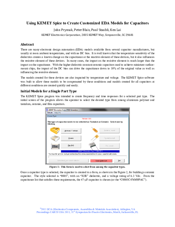 (PDF) Using KEMET Spice to Create Customized EDA Models for Capacitors