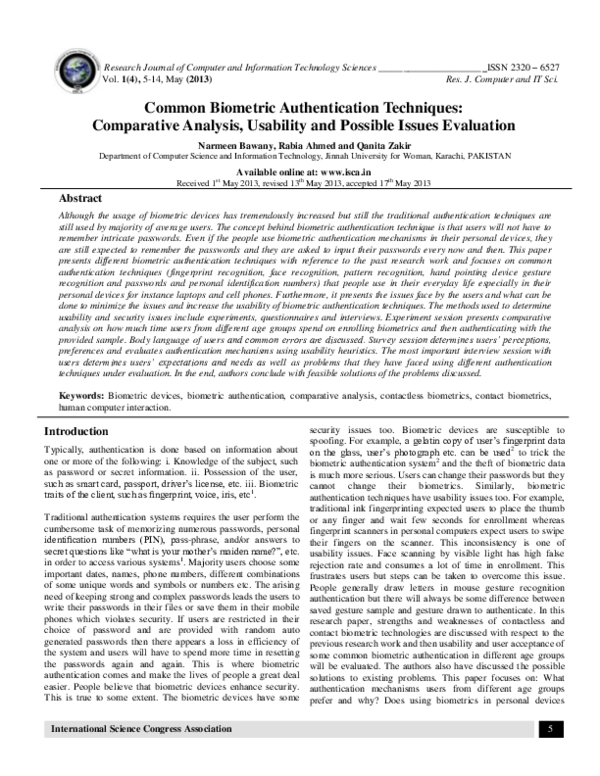Pdf Common Biometric Authentication Techniques Comparative Analysis