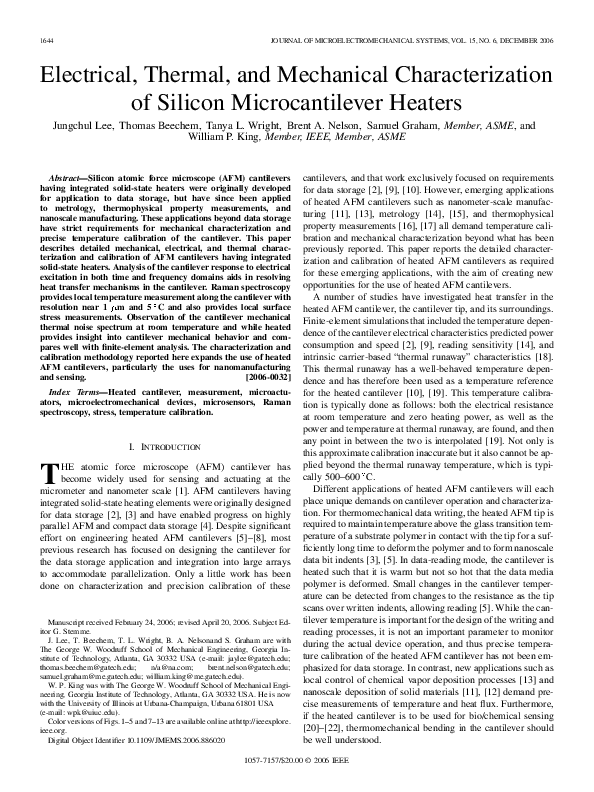 (PDF) Electrical, Thermal, and Mechanical Characterization of Silicon Microcantilever Heaters ...