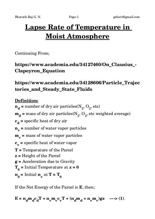 (PDF) Lapse Rate of Temperature in Moist Atmosphere