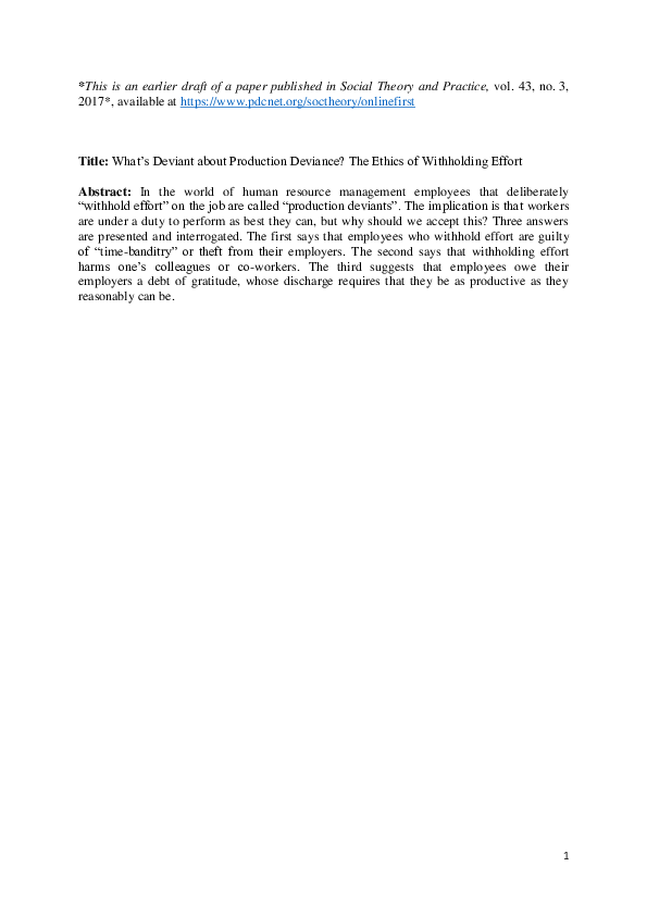(DOC) What's Deviant about Production Deviance? The Ethics of ...