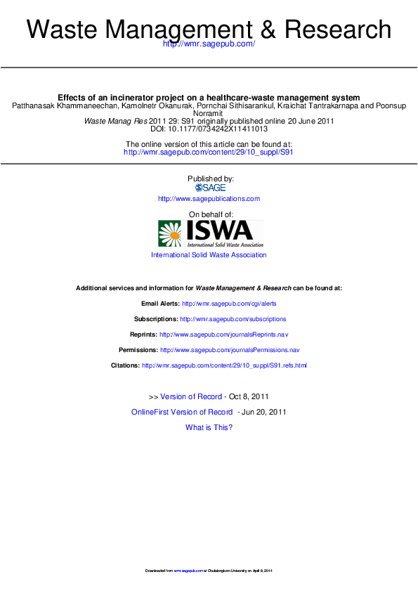 (PDF) Waste Management & Research Effects of an incinerator project on ...