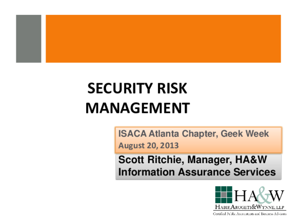 (PDF) SECURITY RISK MANAGEMENT