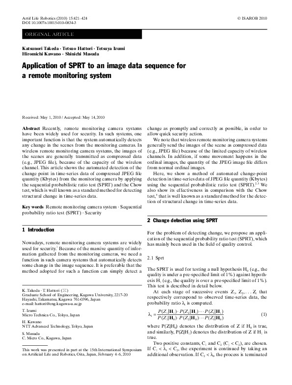 (PDF) Application of SPRT to an image data sequence for a remote monitoring system | Tetsuo ...