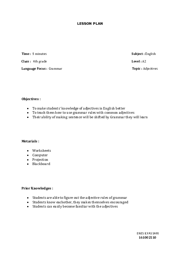 (PDF) Lesson Plan - Grammar