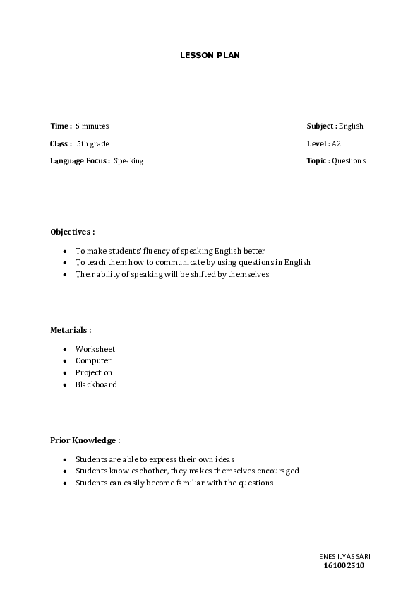 (PDF) Lesson Plan - Speaking