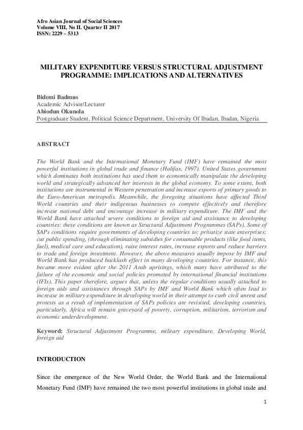 (PDF) MILITARY EXPENDITURE VERSUS STRUCTURAL ADJUSTMENT PROGRAMME ...
