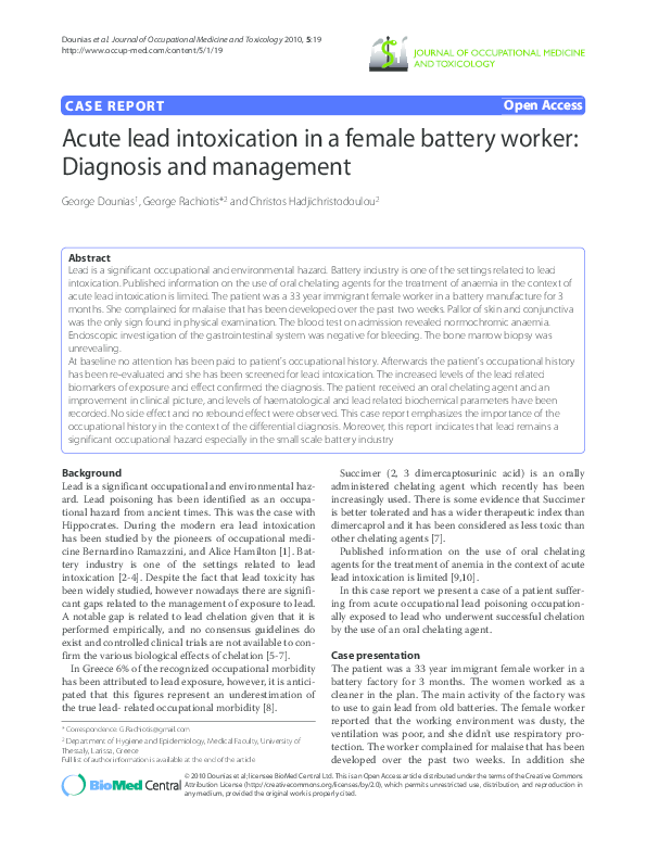 (PDF) Acute lead intoxication in a female battery worker: Diagnosis and ...