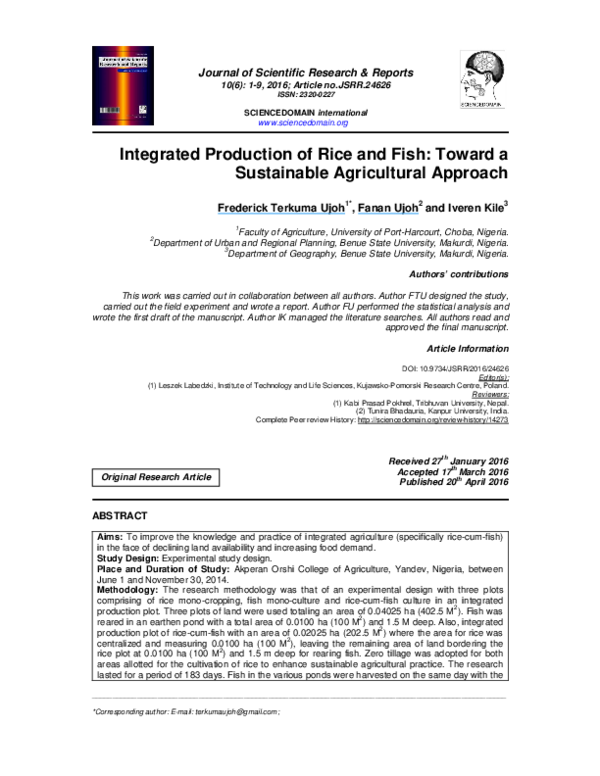 (PDF) Integrated Production of Rice and Fish: Toward a Sustainable ...
