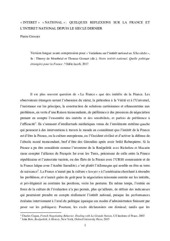 (PDF) INTERET » « NATIONAL » : QUELQUES REFLEXIONS SUR LA FRANCE ET L ...