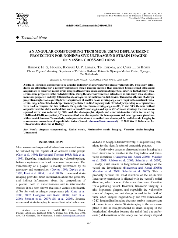 Pdf An Angular Compounding Technique Using Displacement Projection