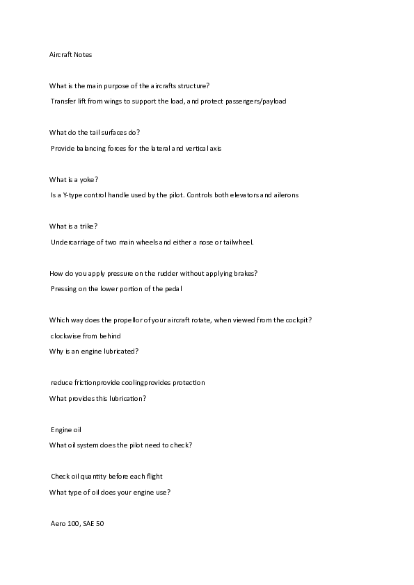 (DOC) Aircraft Notes