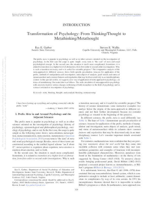 (PDF) Transformation of Psychology: From Thinking/Thought to ...