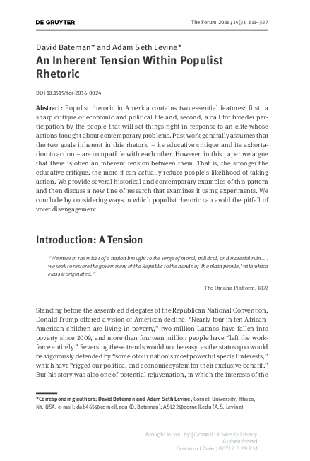 (PDF) An Inherent Tension Within Populist Rhetoric