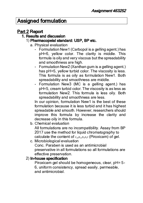 (DOC) Assigned formulation Part 2 Report