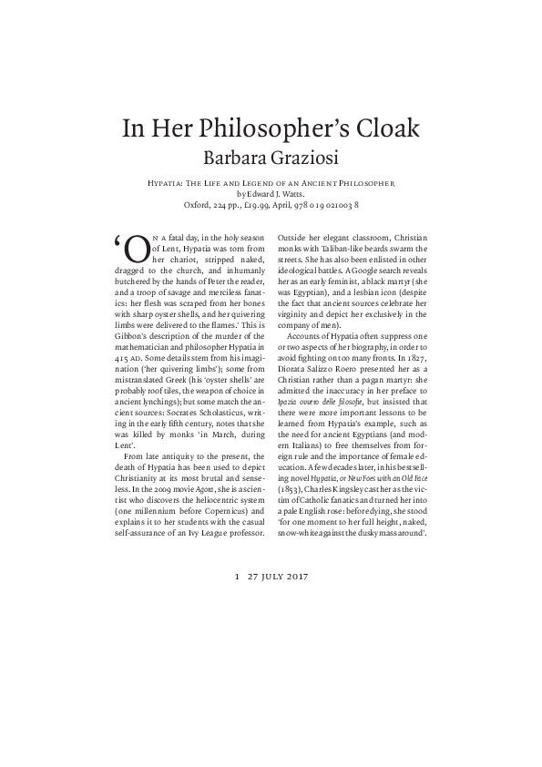 (PDF) 'In Her Philosopher's Cloak' (uncorrected proofs of LRB piece on ...