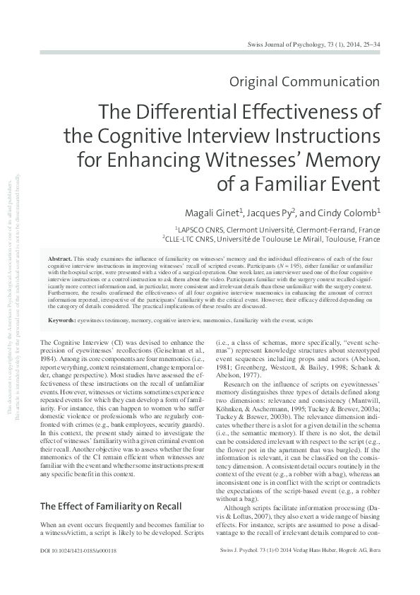 (PDF) The Differential Effectiveness of the Cognitive Interview ...