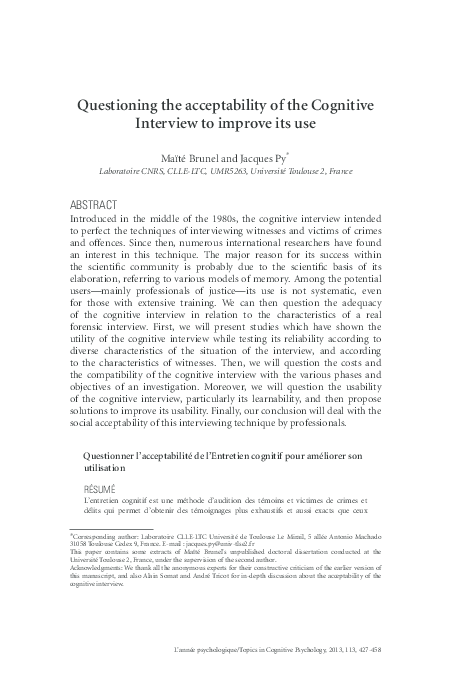 (PDF) Questioning the acceptability of the Cognitive Interview to ...