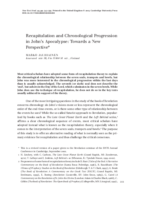 (PDF) Recapitulation and Chronological Progression in John's Apocalypse ...