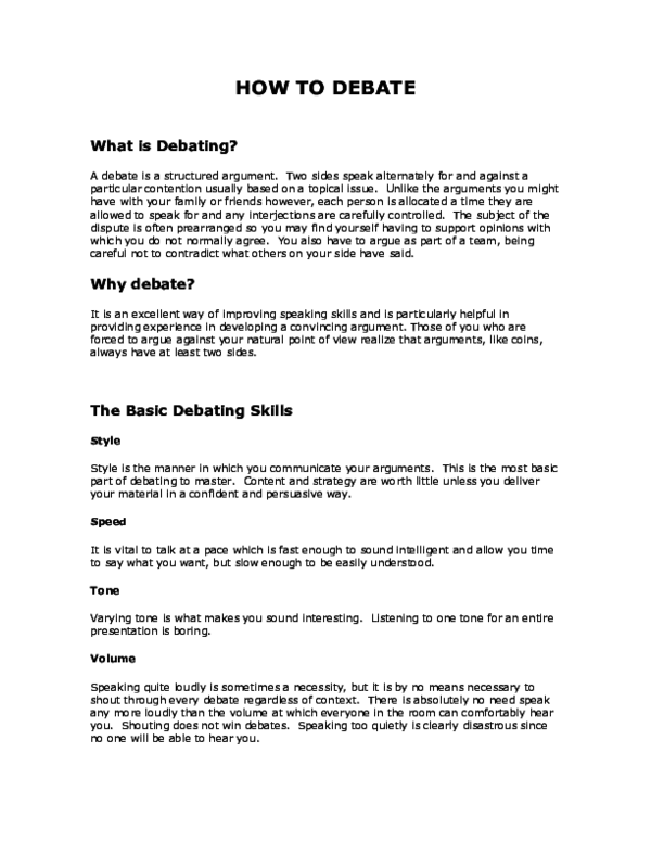 (DOC) HOW TO DEBATE What is Debating
