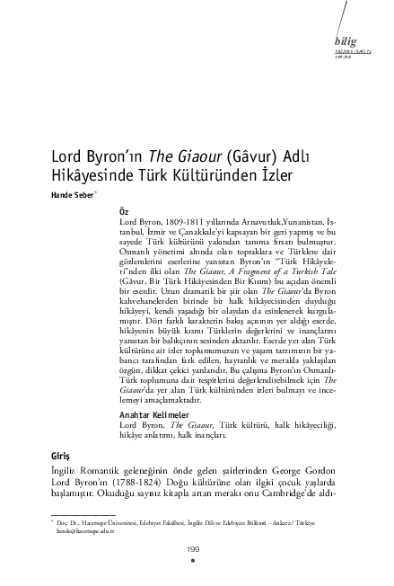 (PDF) Lord Byron’ın The Giaour (Gâvur) AdlıHikâyesinde Türk Kültüründen ...