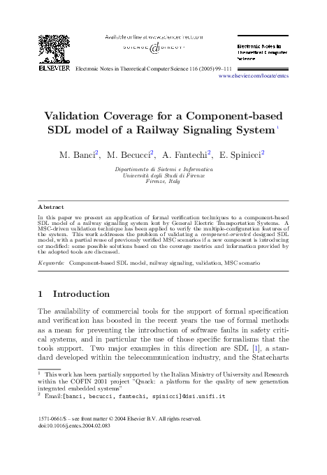 (PDF) Validation Coverage for a Component-based SDL model of a Railway ... (PDF) Validation Coverage for a Component-based SDL model of a Railway ...