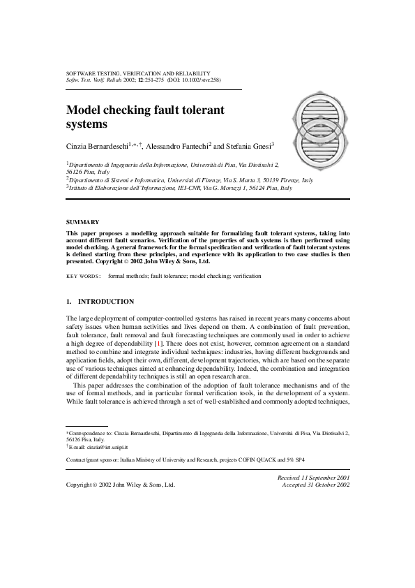 Pdf Model Checking Fault Tolerant Systems Alessandro Fantechi