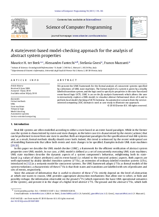 Pdf A Stateevent Based Model Checking Approach For The Analysis Of