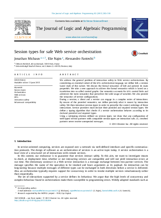 (PDF) Session types for safe Web service orchestration