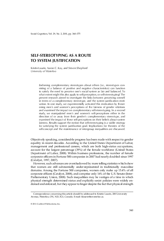 (PDF) Self-Stereotyping as a Route to System Justification