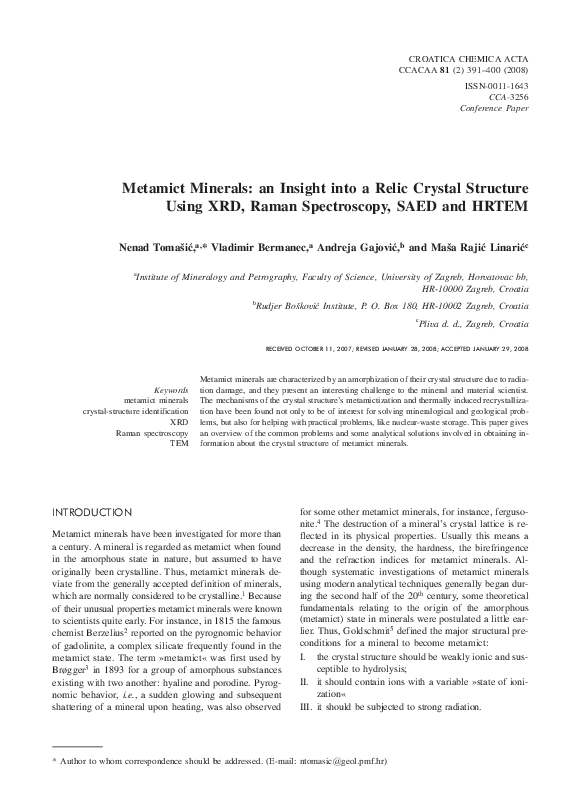 (PDF) Metamict Minerals: an Insight into a Relic Crystal Structure ...